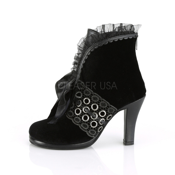 Shoes | Ruffle High Heel Platform Lace Velvet Ankle Boots | Poshmark